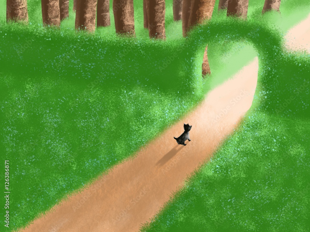 Dog Puppy Adventure Garden Forest Path Background Painting Artwork ...