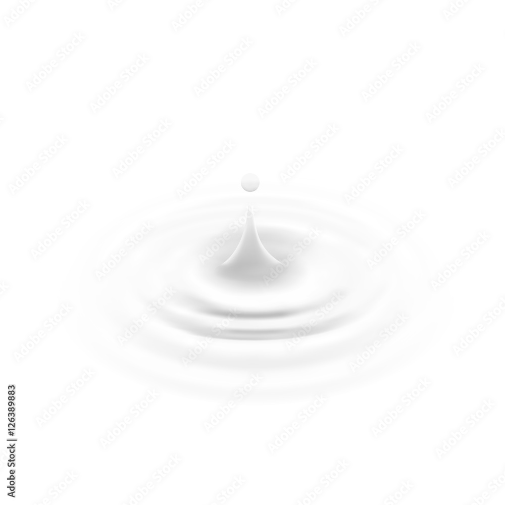 milk or white liquid drop, ripple surface. Cream circle with falling ...