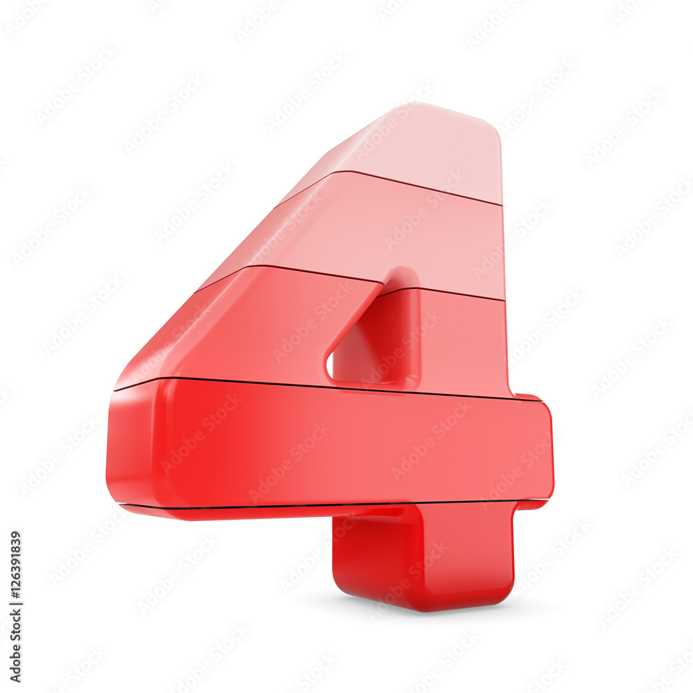 3d red color number 4 four isolated white background. Stock ...