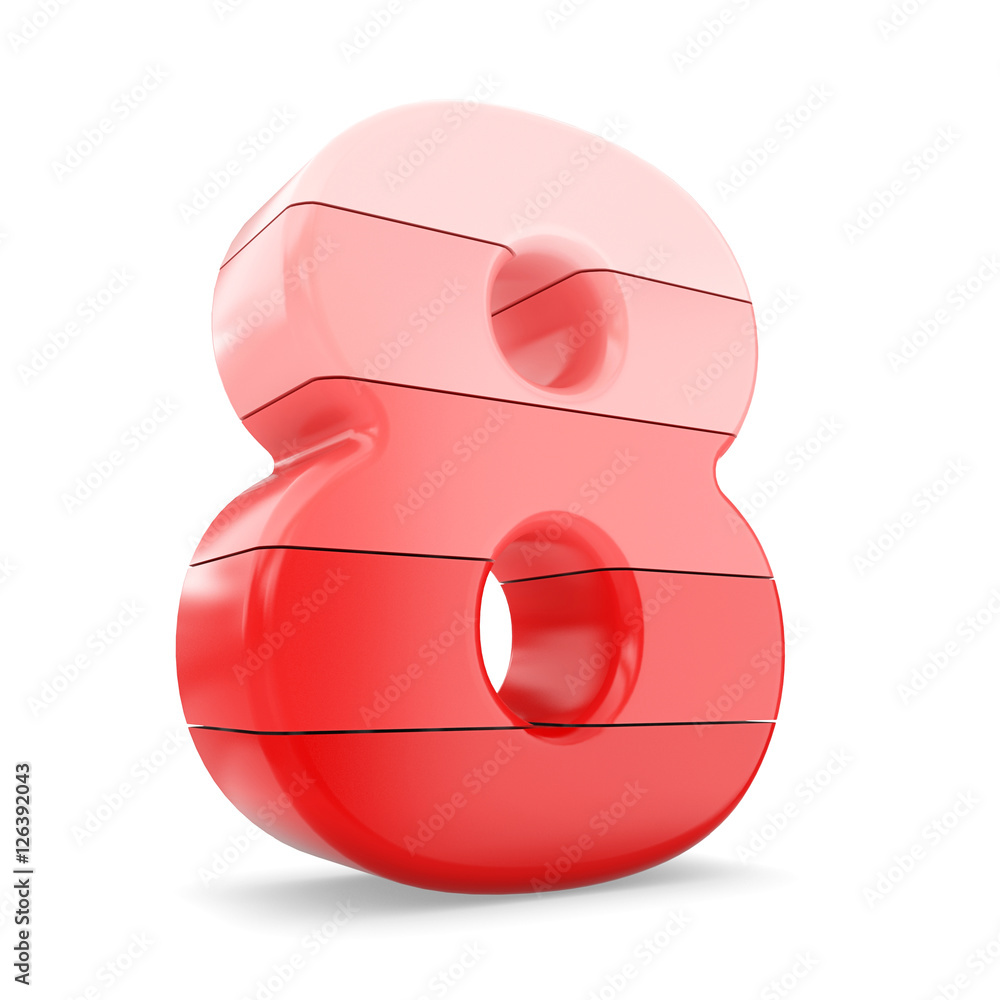 3d red color number 8 eight isolated white background. Stock ...