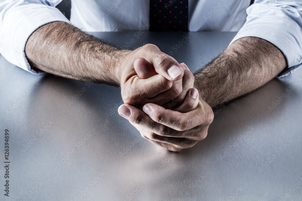 embarrassed business man hands expressing controlled frustration and ...