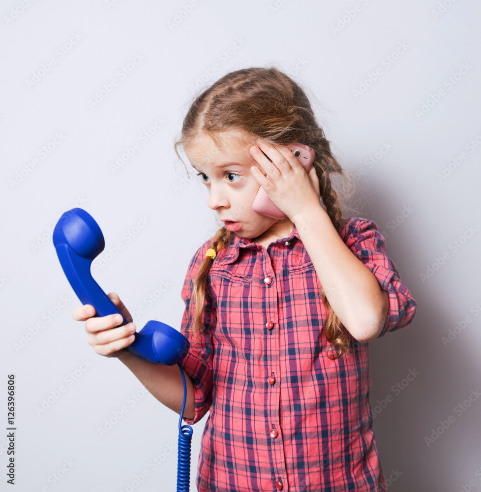 little girl talking on the phone, surprise, joy , mobile phone, handset ...