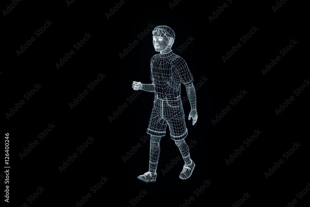 Human Wireframe Hologram in Motion. Nice 3D Rendering Stock ...