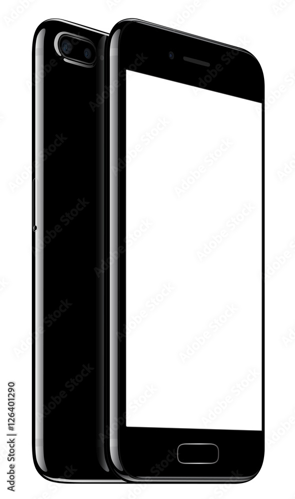 New version of black slim smartphone with blank white screen. High ...
