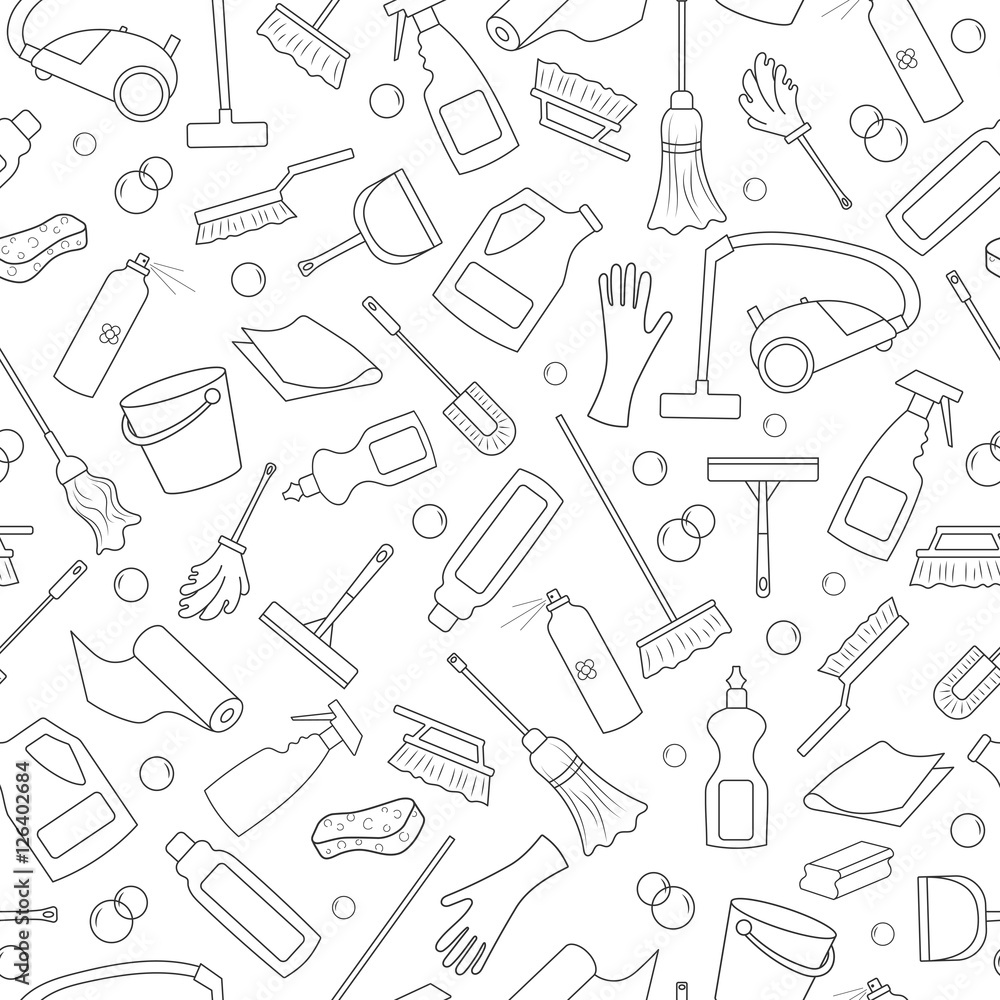 Seamless pattern on the theme of cleaning and household equipment and ... Seamless pattern on the theme of cleaning and household equipment and ...