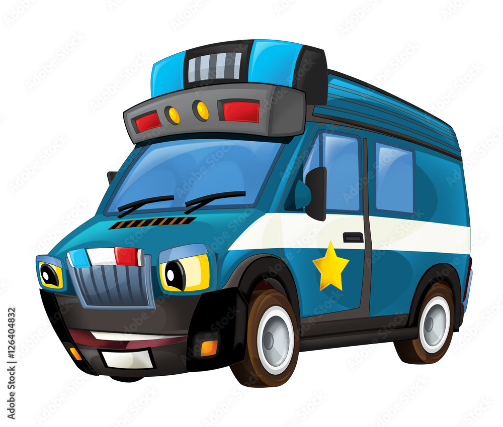 Cartoon police car - van - isolated - illustration for children Stock ...
