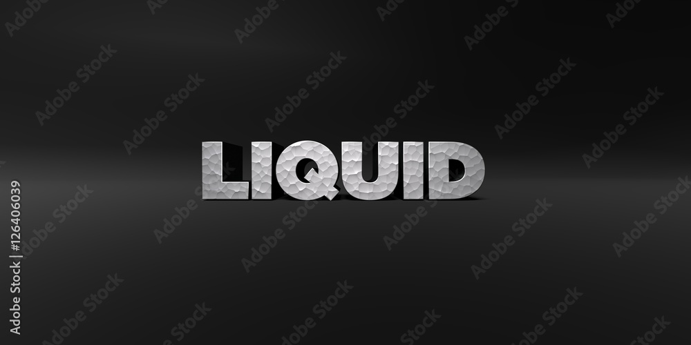 LIQUID - hammered metal finish text on black studio - 3D rendered ...