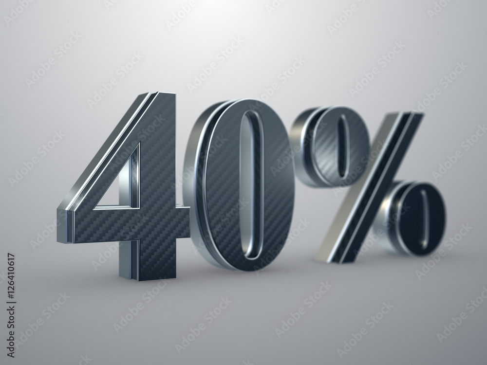 40 percent off discount sign - realistic extruded metallic text 3D ...
