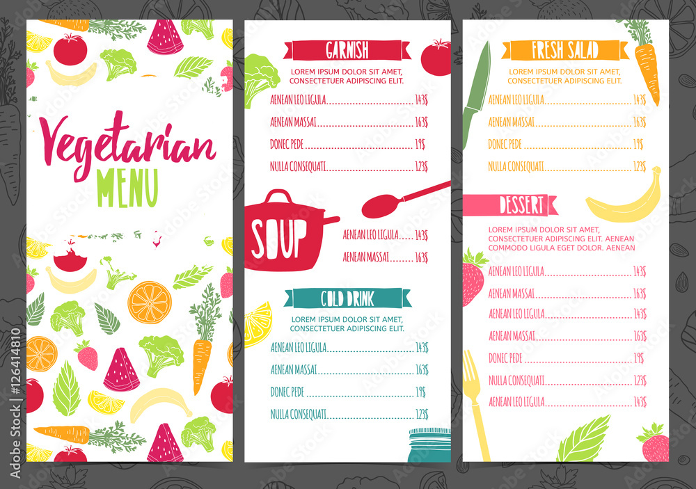 Set collection design template vertical vegetarian menu. Corporate ...