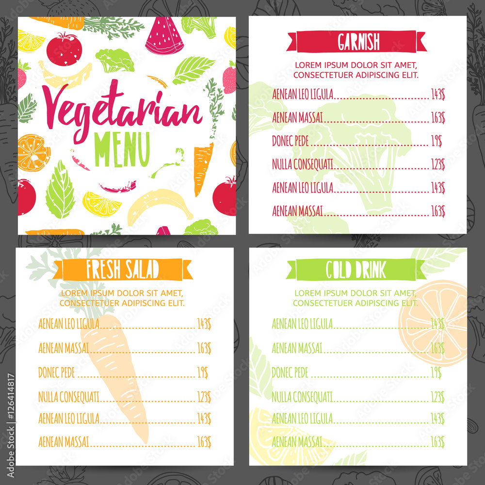 Set collection design template square vegetarian menu. Corporate ...