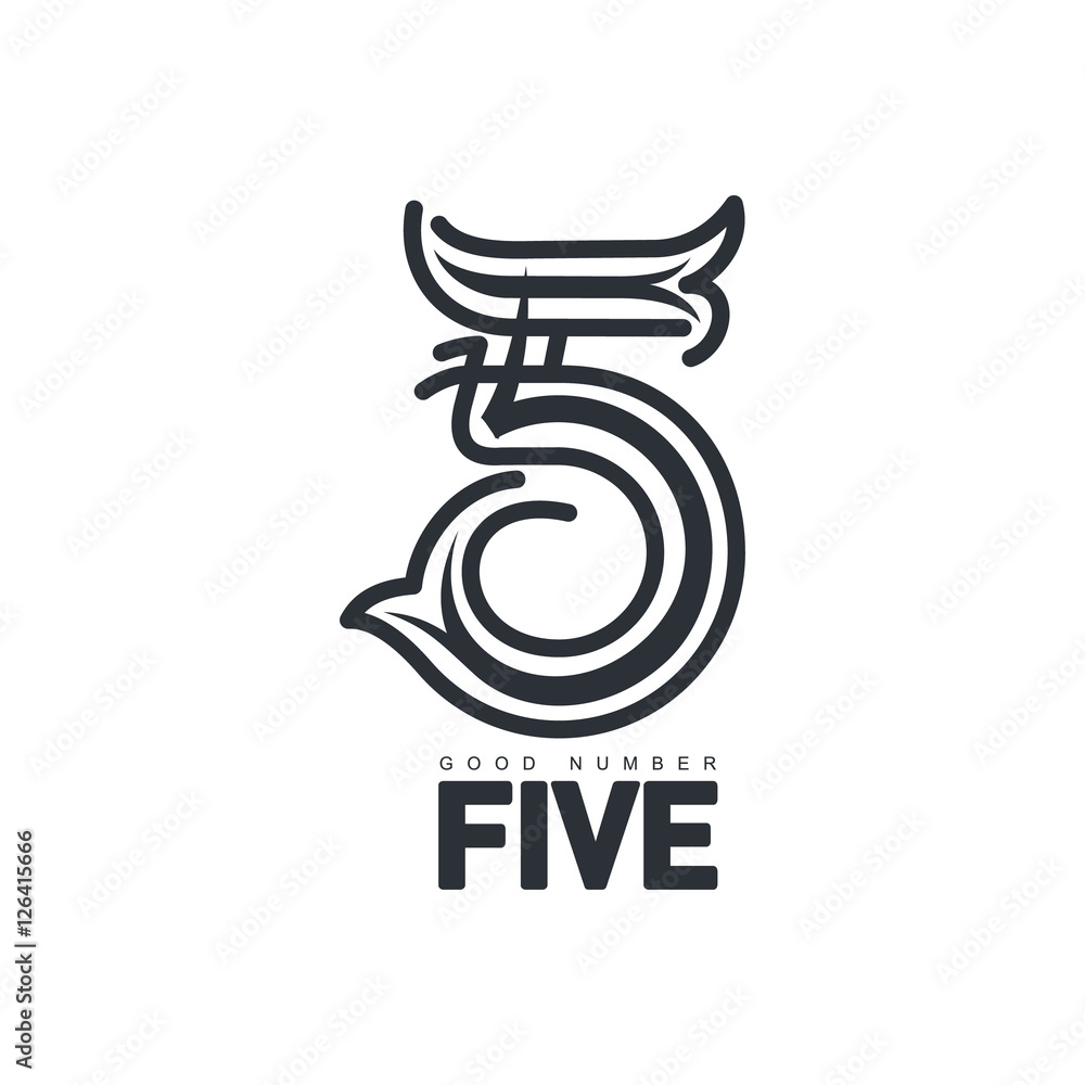 Black and white sketch style number five logo template, vector ...