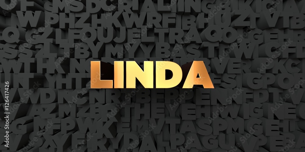 Linda - Gold text on black background - 3D rendered royalty free stock ...
