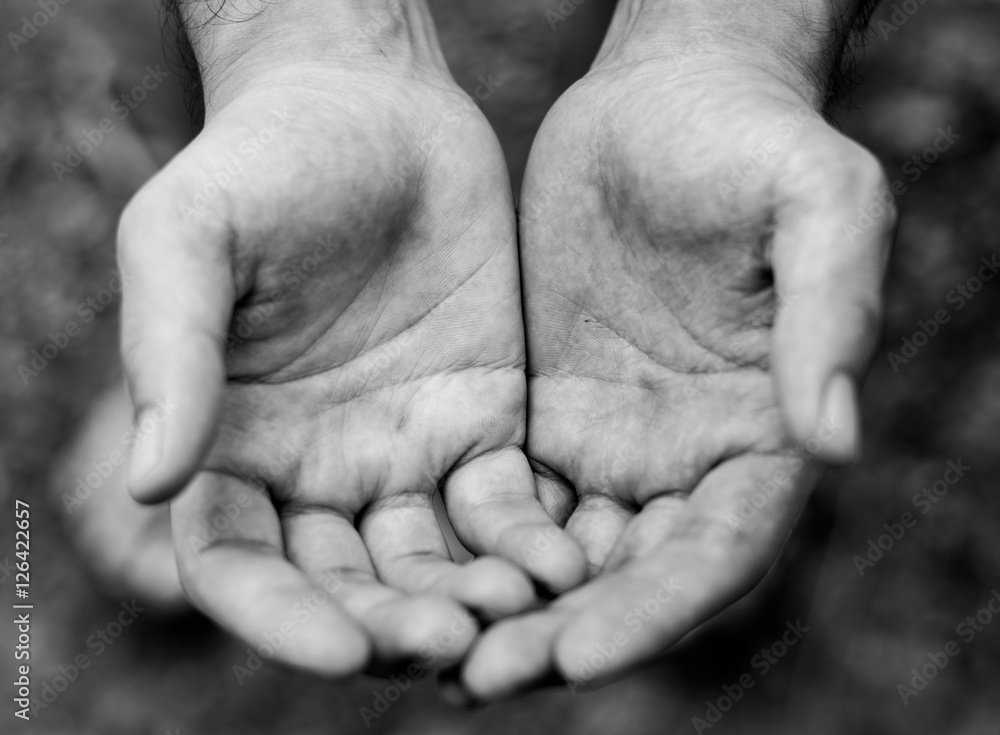 begging palm, begging hand, Hungey man Stock-Foto | Adobe Stock