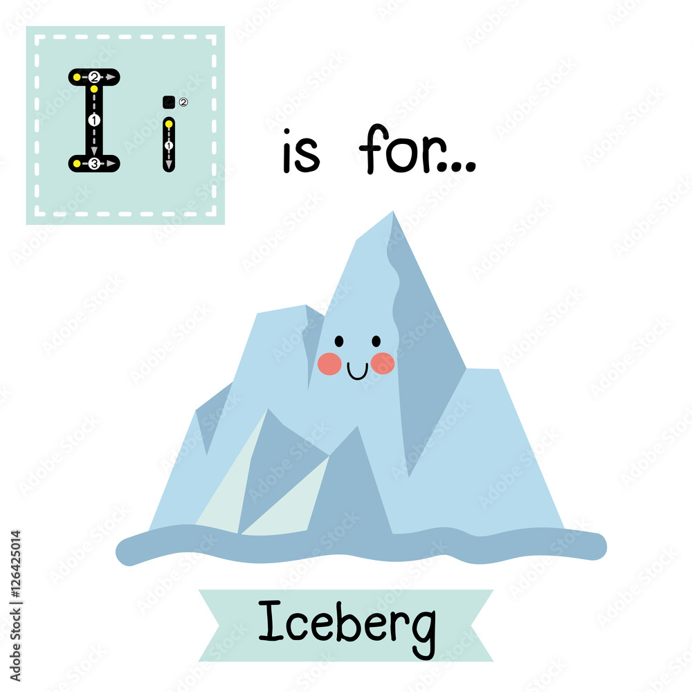 I letter tracing. Cute Iceberg. Cute children flash card. Funny cartoon ...