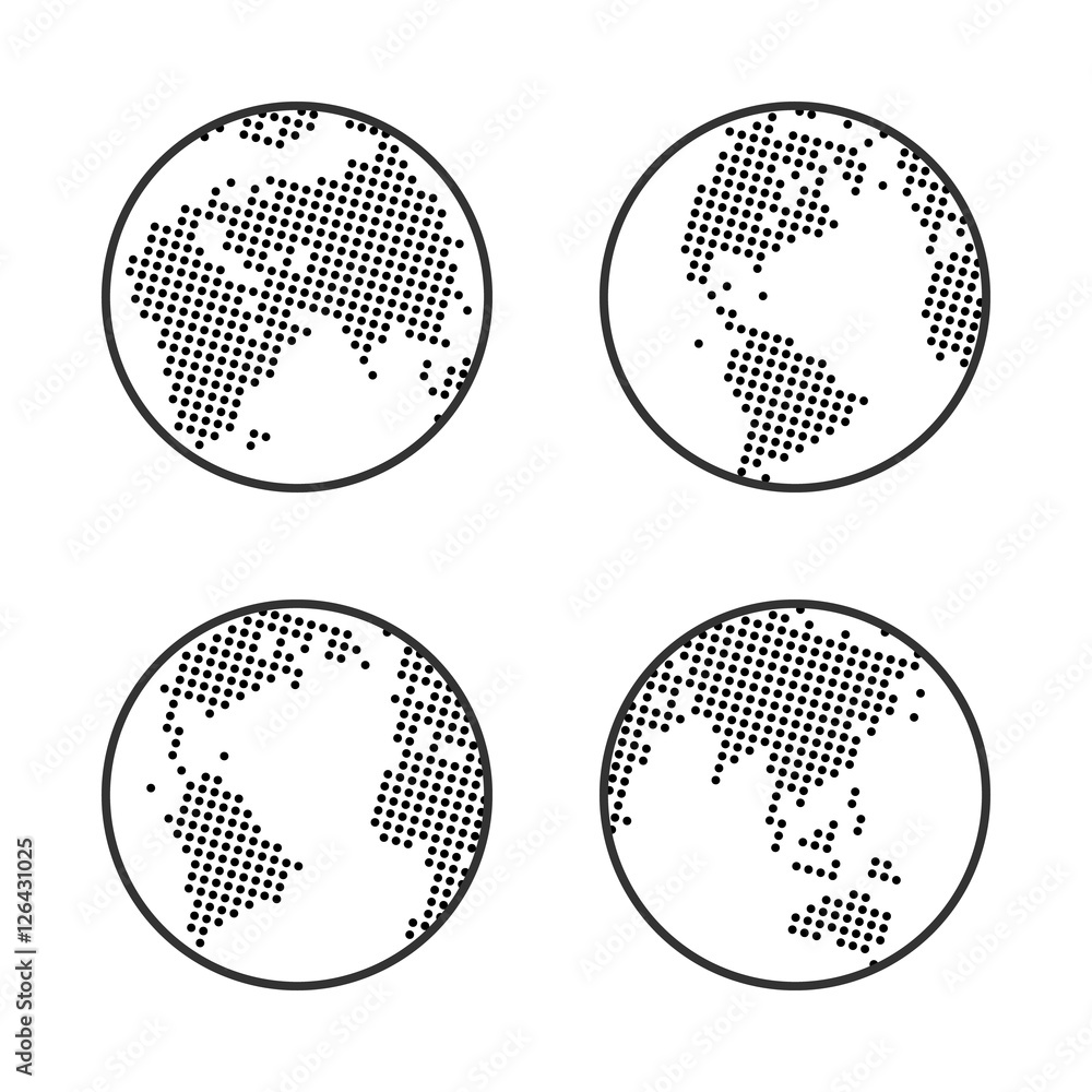 Earth Globe Logo. Dotted World Map Emblem. Icon Set. Vector. Stock ...
