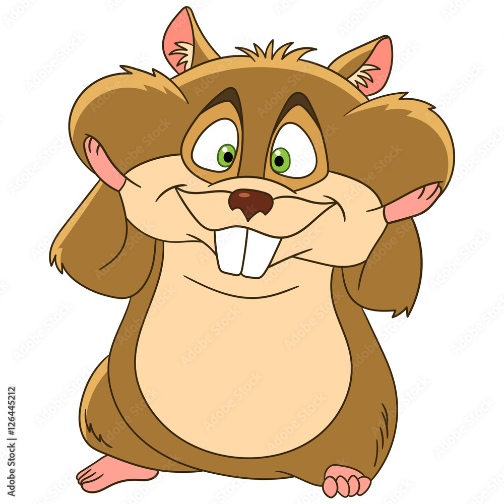 Cute and happy cartoon hamster animal with full cheeks, isolated on ...
