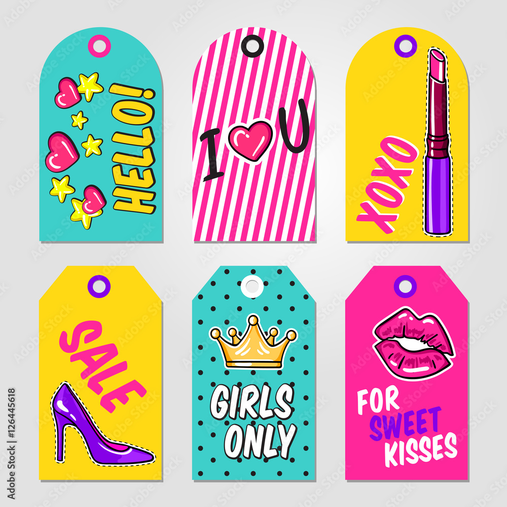 Fashion Pop Art Tags Set Stock Vector | Adobe Stock