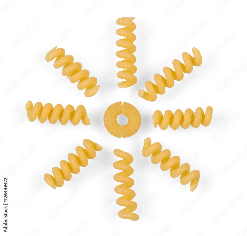 Pasta: helical and curved lay out as the sun isolated. Stock Photo ...