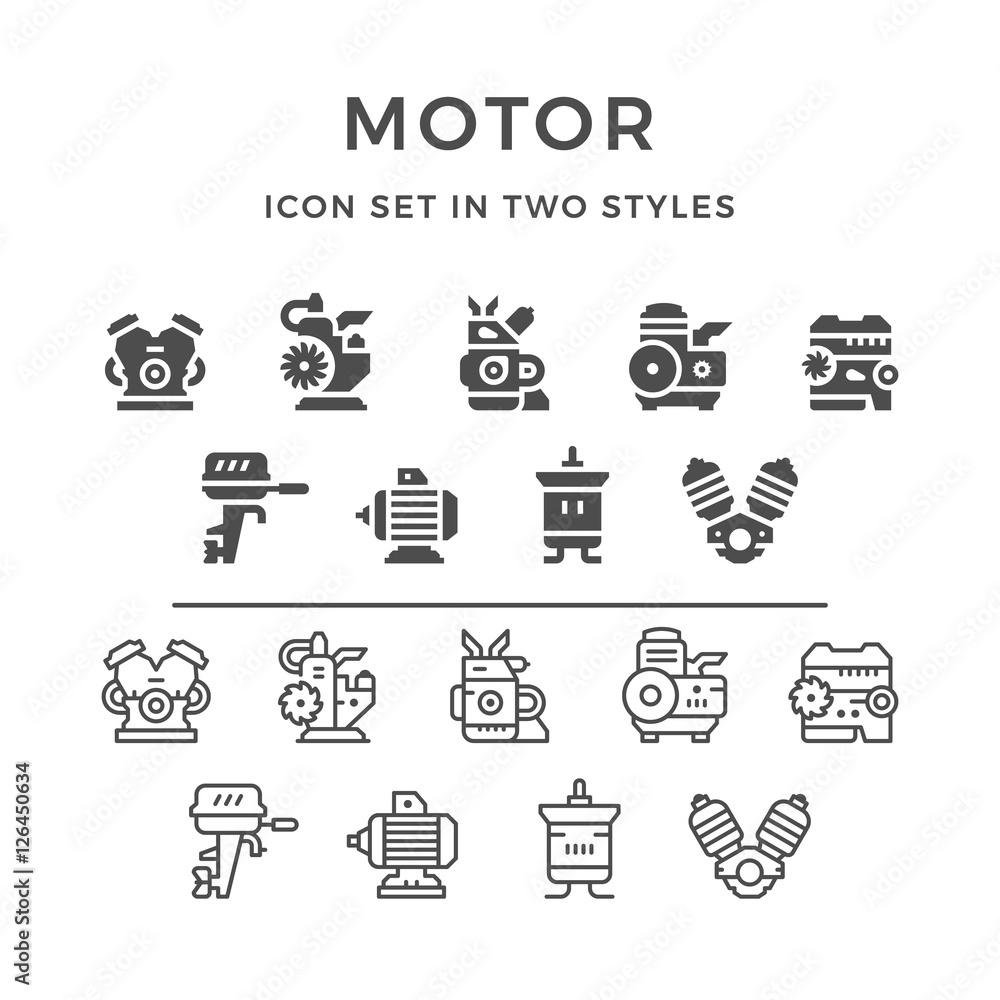 Set icons of motor and engine Stock Vector | Adobe Stock