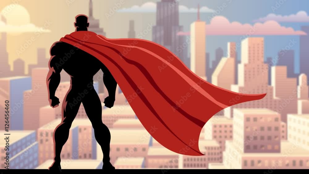 Superhero Watch 2 / Looping animation of superhero watching over city ...