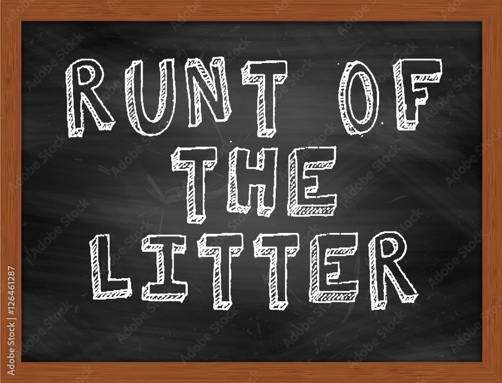 RUNT OF THE LITTER handwritten text on black chalkboard Stock ...