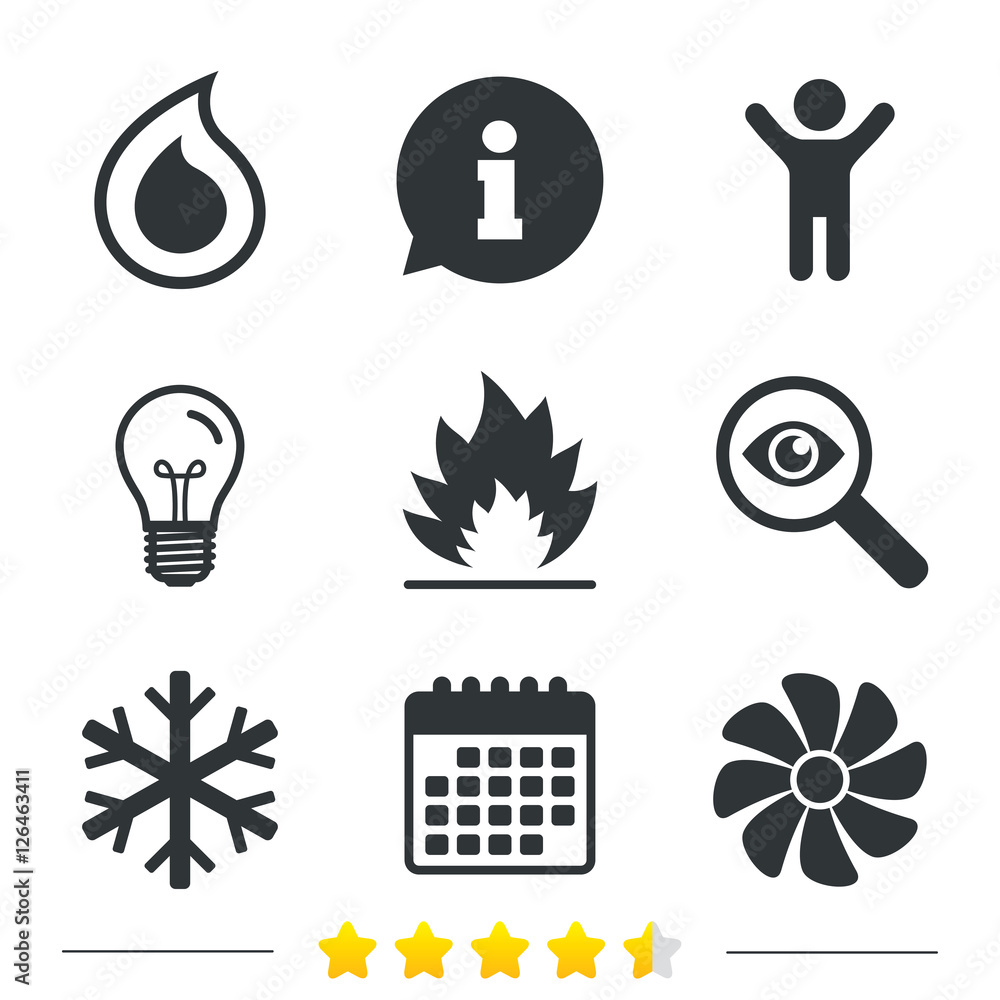 HVAC icons. Heating, ventilating and air conditioning symbols. Water ...