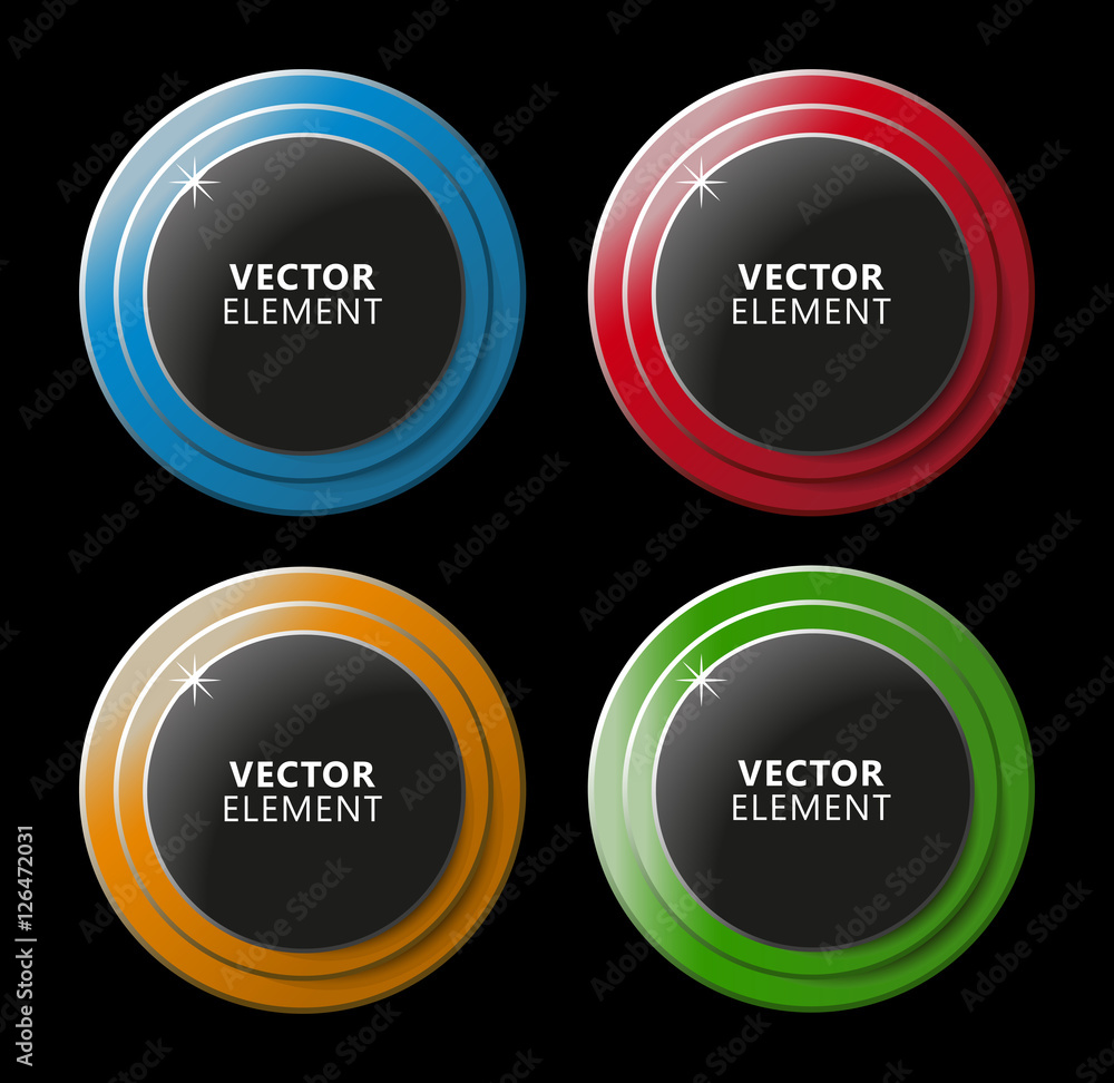 High Quality Modern Circular Color Labels on Black Background. Vector ...