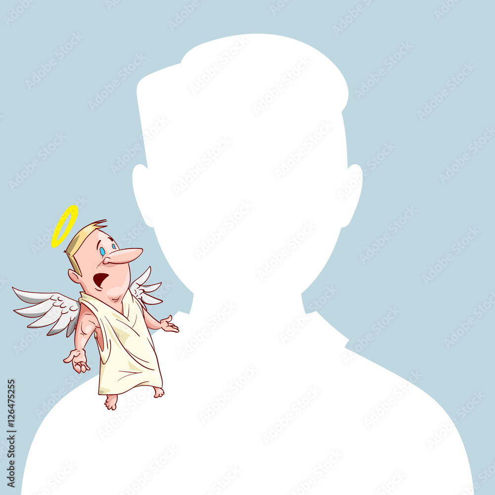 Blank male avatar or profile picture with angel conscience character on ...