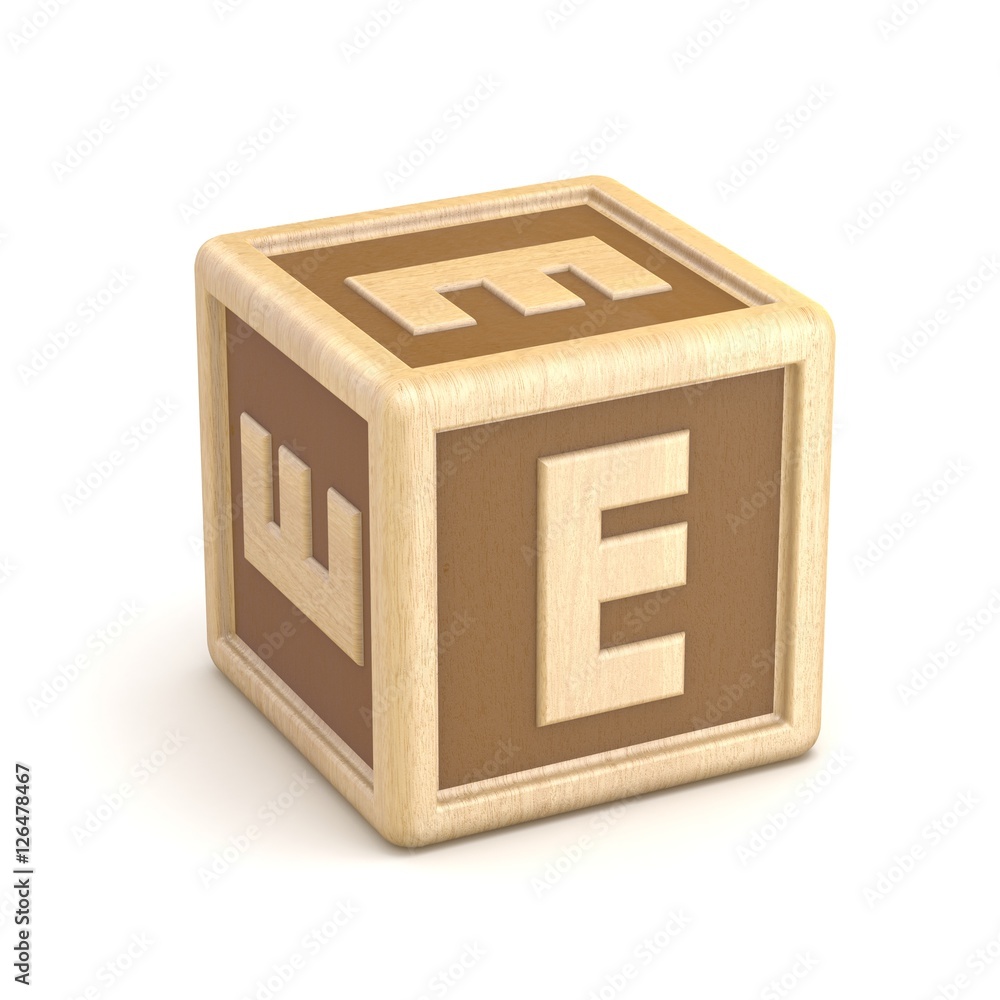 Letter E wooden alphabet blocks font rotated. 3D Stock Photo | Adobe Stock