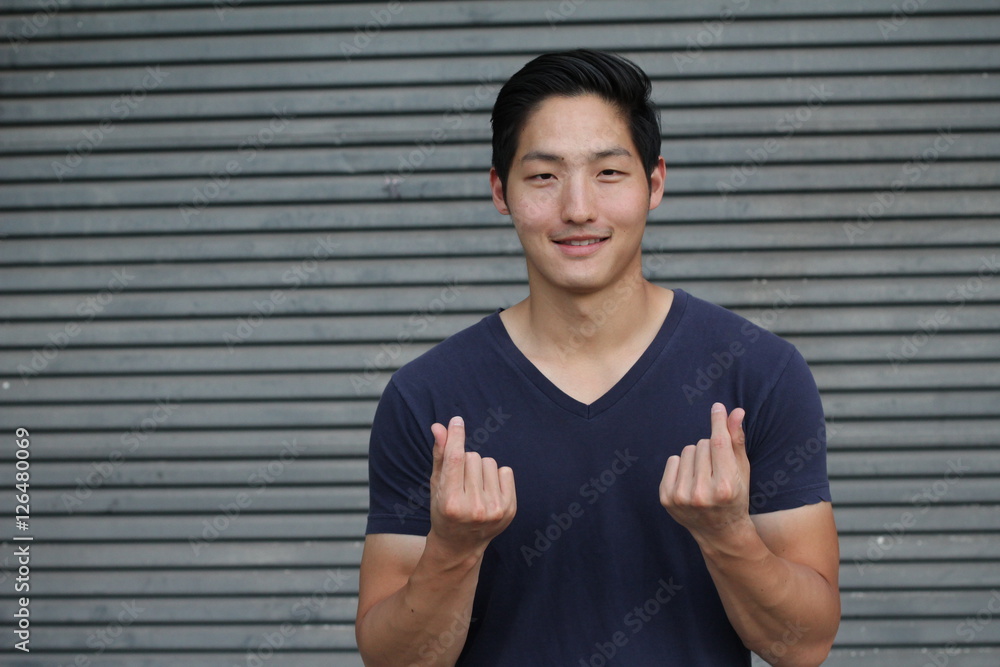 Korean symbol hand heart, a message of love hand gesture. Handsome ...