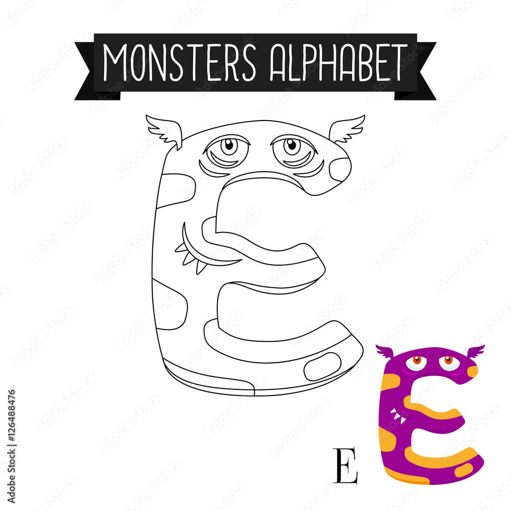 Coloring page monsters alphabet for kids. Letter E vector illustration ...