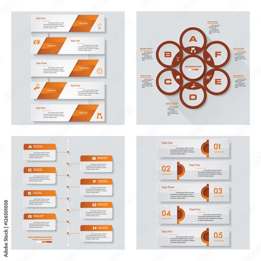 Collection of 4 orange color template/graphic or website layout. Vector ...