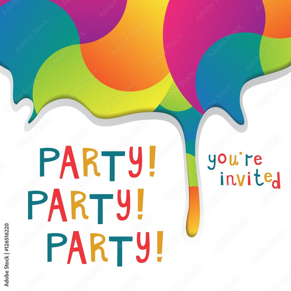 Invitation to a party. Vector illustration with colorful rainbow splash ...