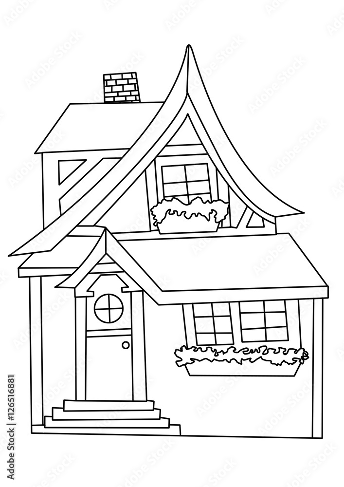 Tiny House Coloring Picture Stock Illustration | Adobe Stock