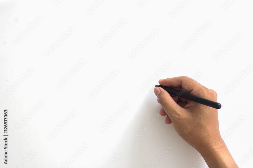 man hand writing with a pen, background white, isolated Stock Photo ...