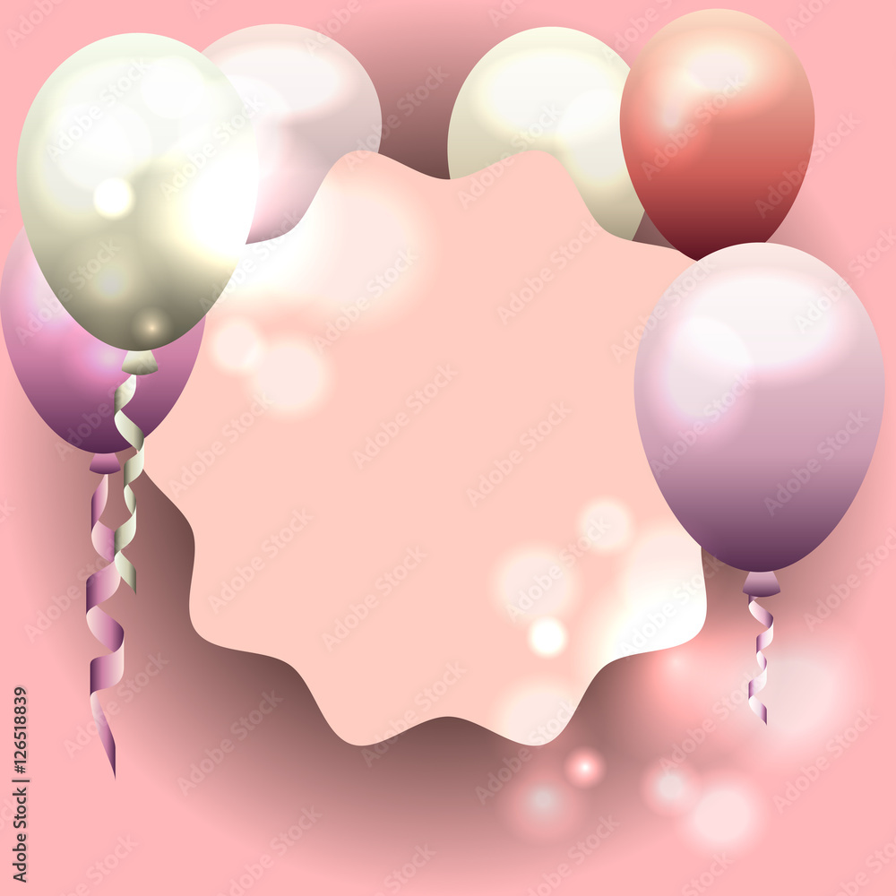 Pink frame for invitation, birthday card with balloons Stock Vector ...
