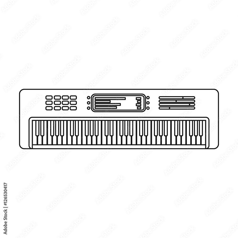 Synthesizer icon in outline style isolated on white background. Musical ...