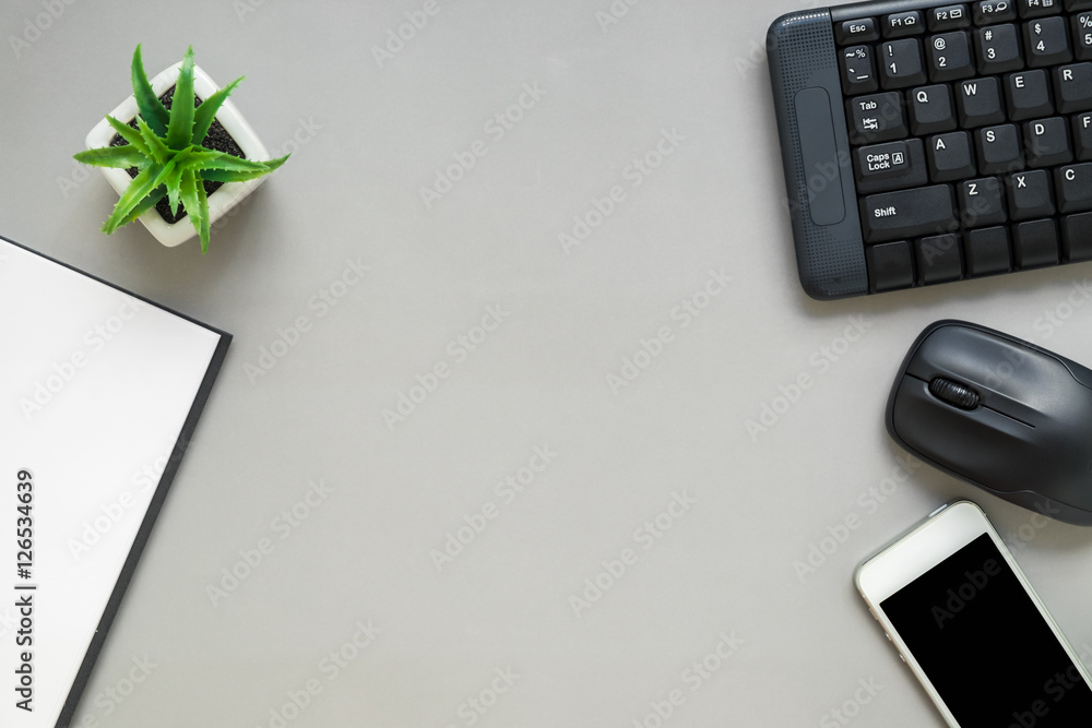 Table top view of office desk with stationery Stock Photo | Adobe Stock