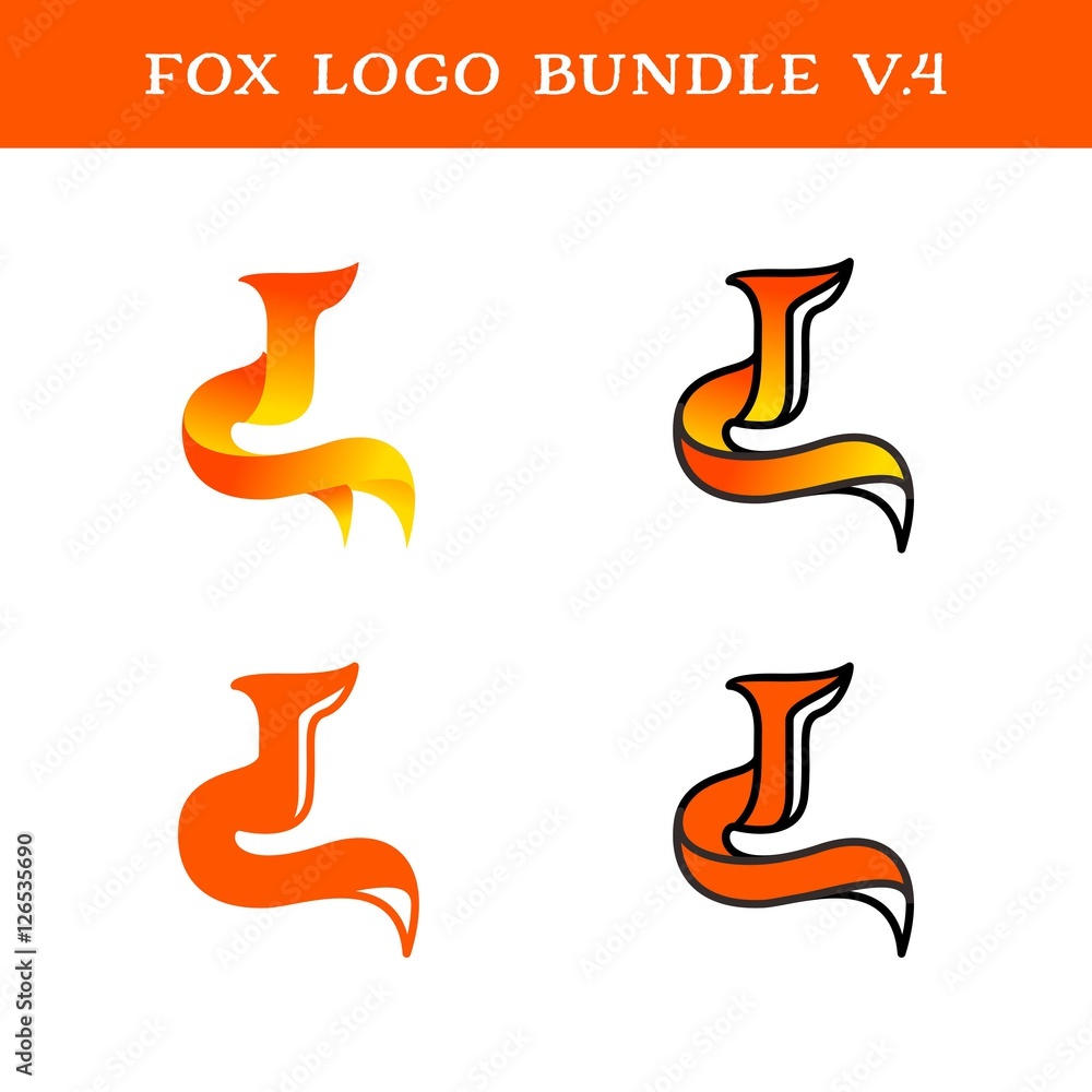 Abstract 3D and Simple Outlined Fox Letter D Logo Symbol Bundle Set ...