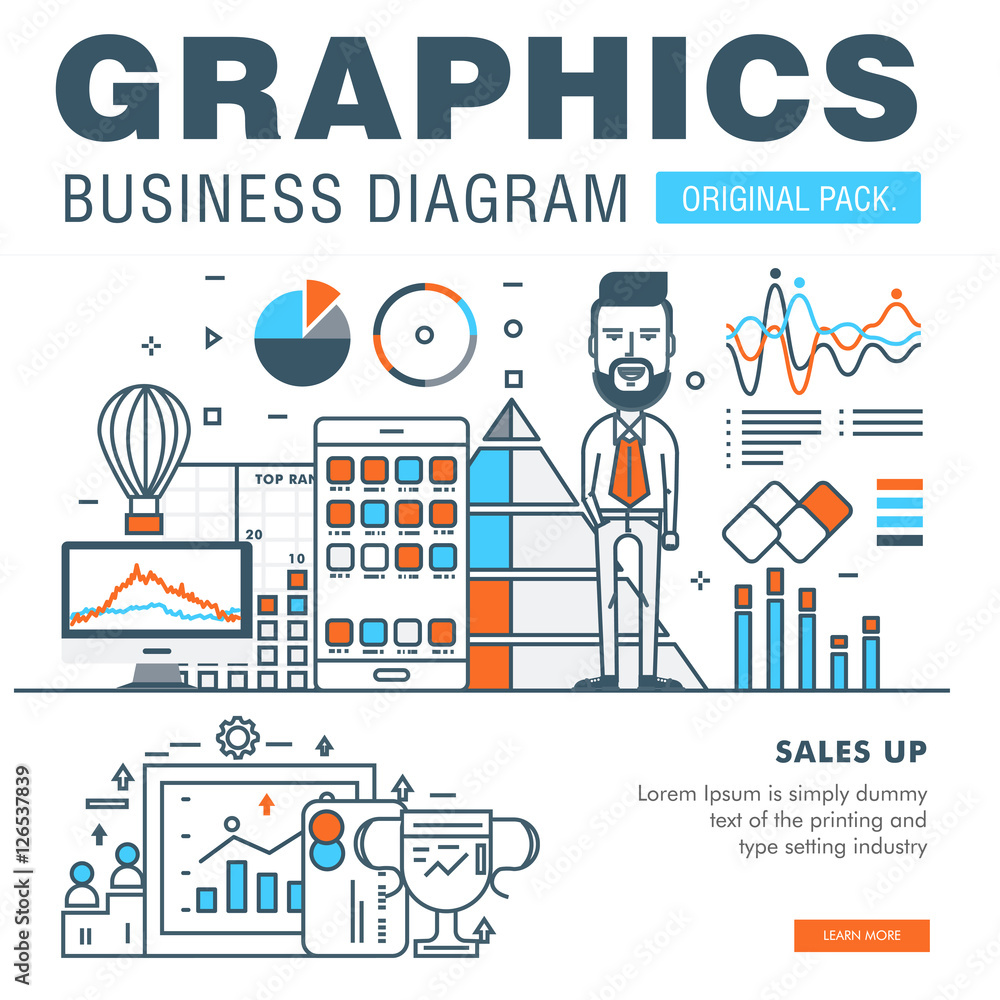 Business graphics of modern office industry. Thin line diagram concept ...