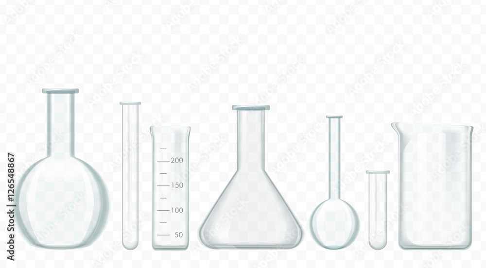 Vector glass test tubes isolated on white. Laboratory glassware ...