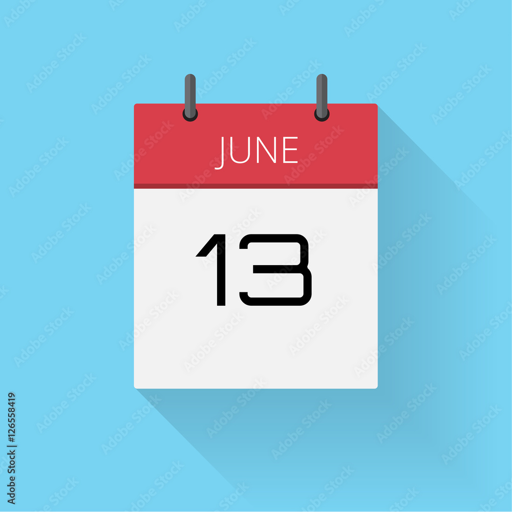 June 13, Daily calendar icon, Date and time, day, month, Holiday, Flat ...