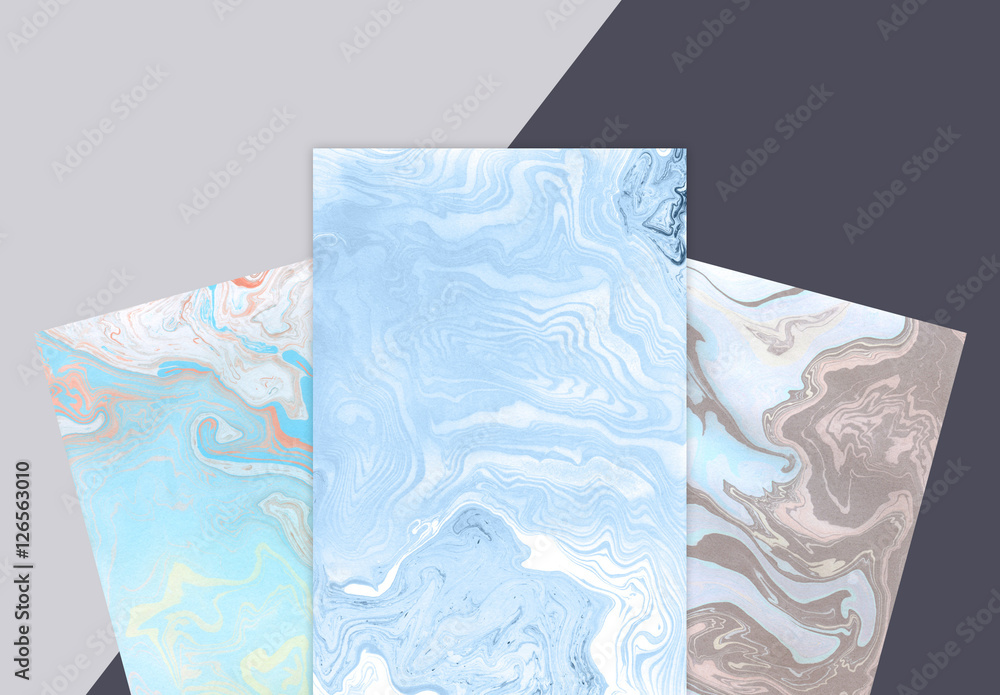 Three suminagashi marbled papers Stock Template | Adobe Stock