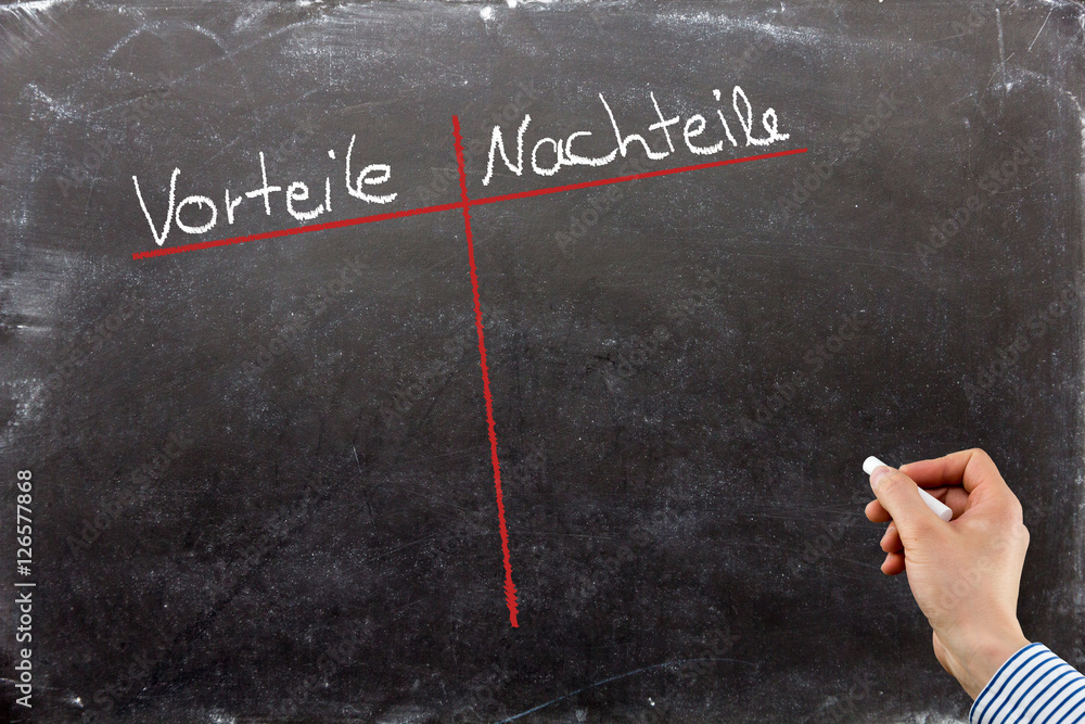 Tabelle für Vorteile und Nachteile auf Kreidetafel Stock Photo | Adobe ...