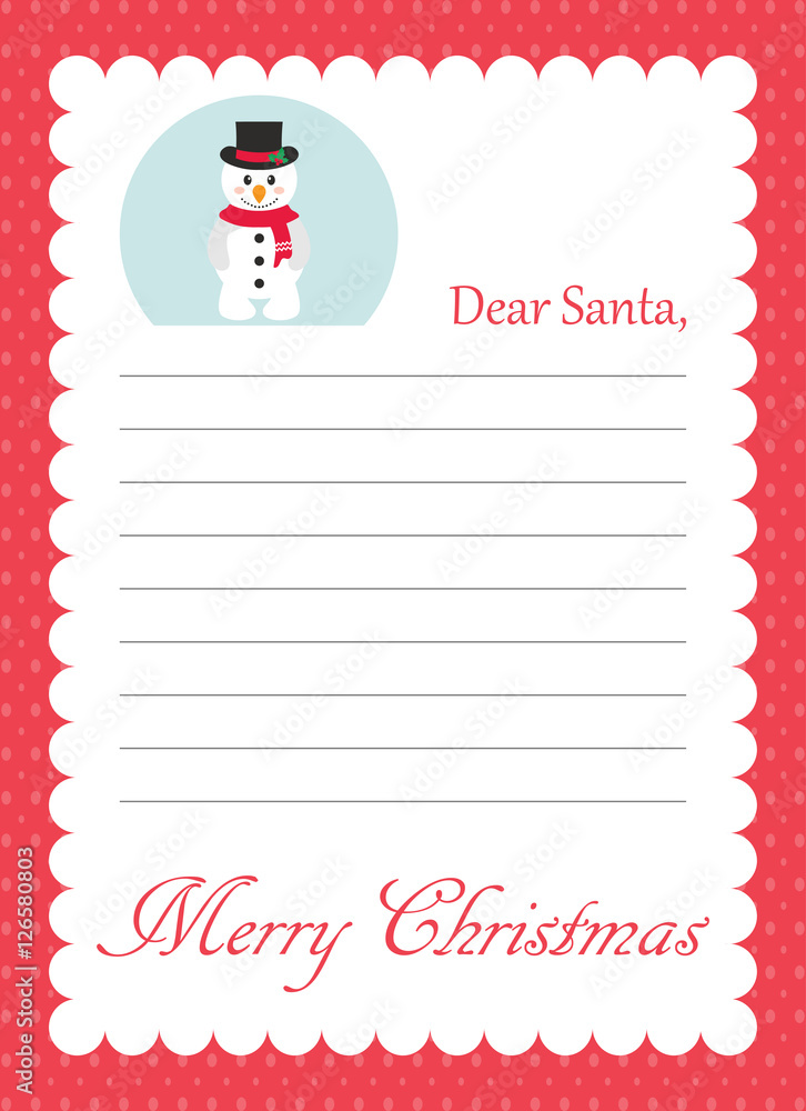 cartoon letter to santa with snowman Stock Vector | Adobe Stock