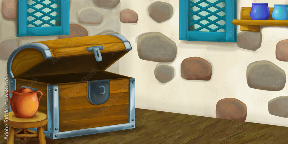 Cartoon background for fairy tale - interior of old fashioned house ...