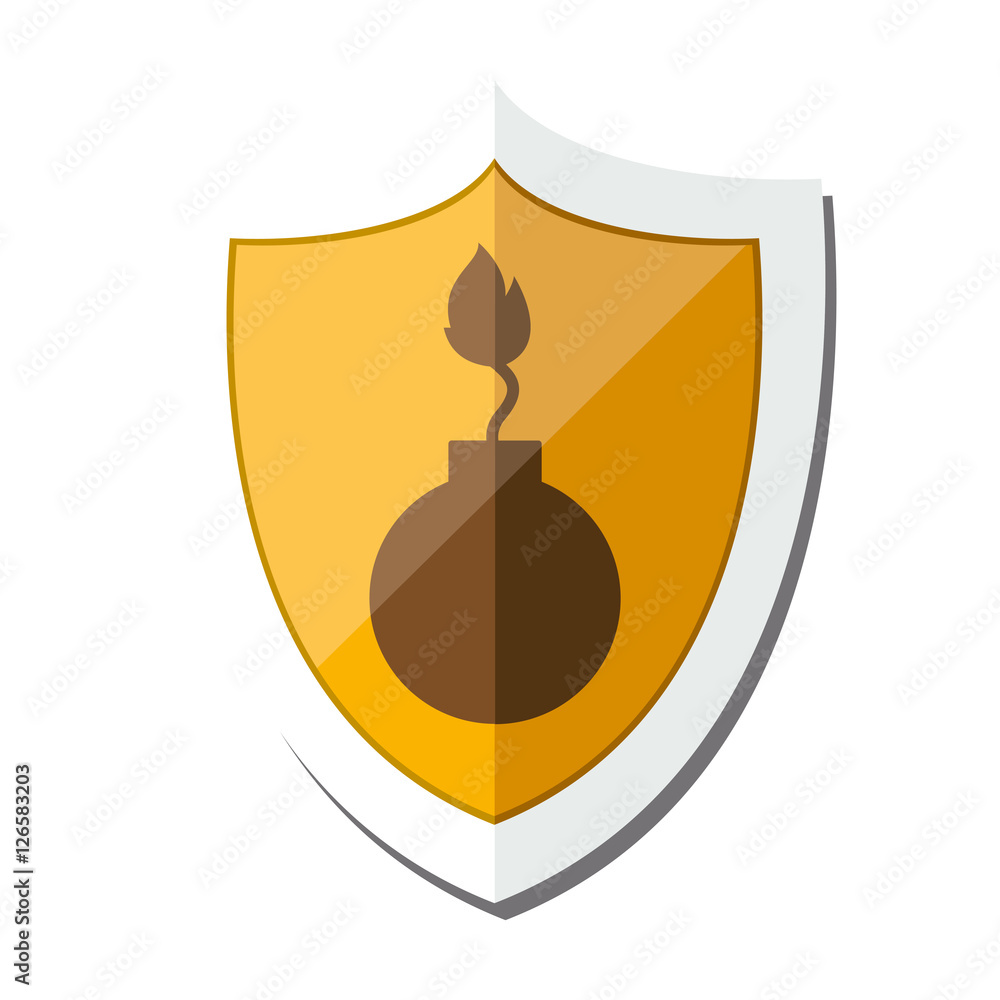 shield with bomb icon inside over white background.cyber security ...