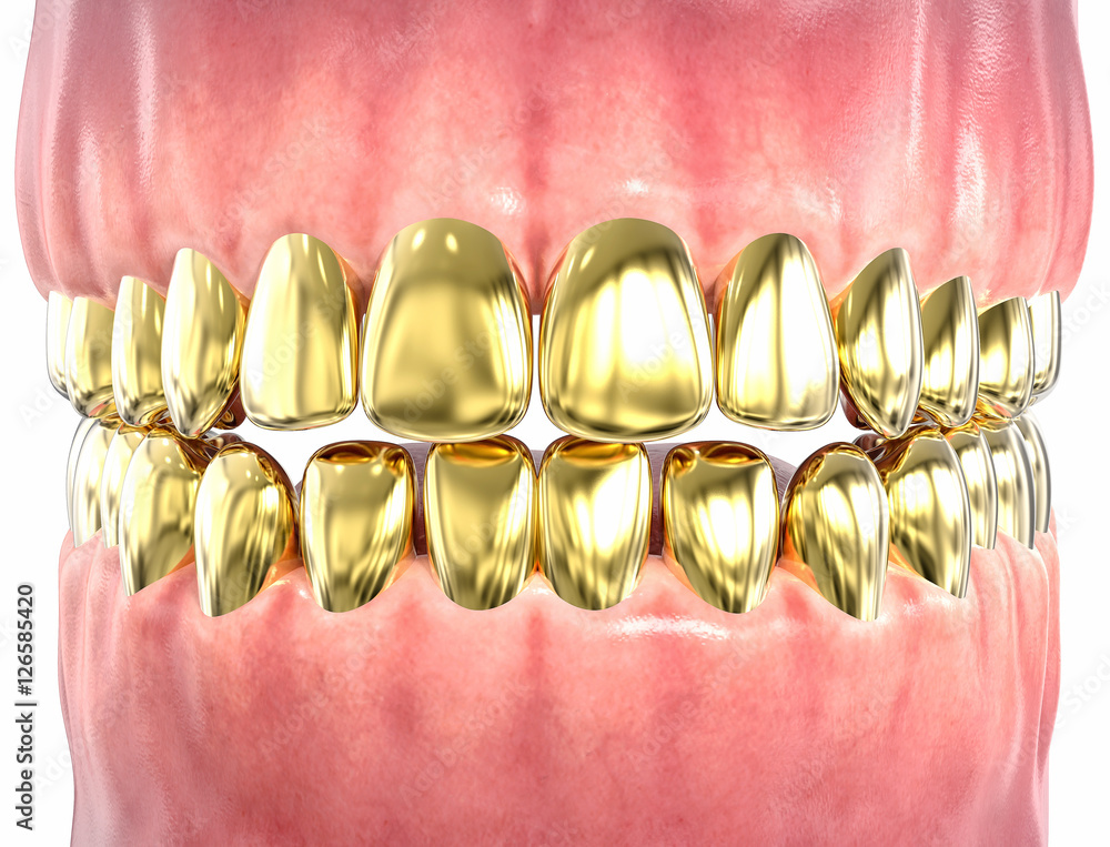 3D Isolated Golden Teeth. Tooths Dentistry Care Concept. Stock ...