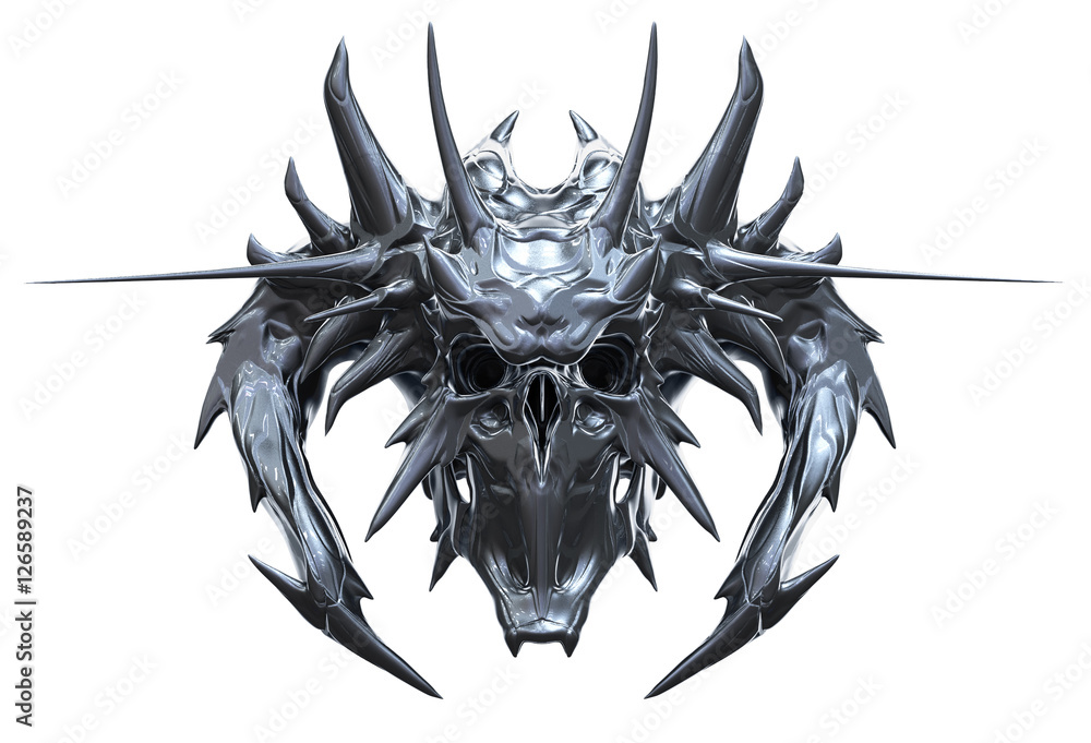 Metallic skull design isolated on white background. 3D illustration ...