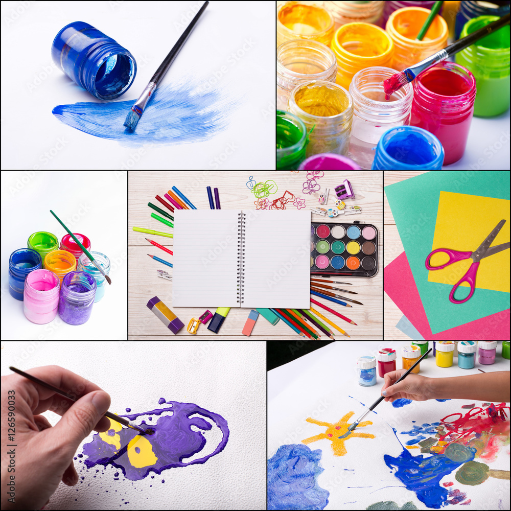 School supplies collage Stock Photo | Adobe Stock